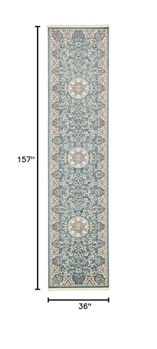 Unique Loom Narenj Collection Classic Traditional Medallion Design Area Rug, 3 ft x 13 ft, Blue/Tan