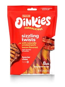 hartz oinkies smoked pig skin bacon flavored wrap dog treat chews - 8 pack