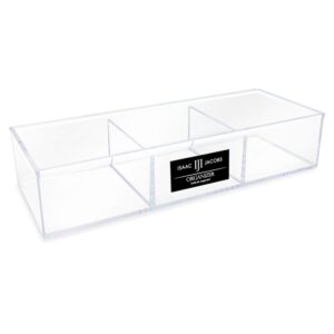 isaac jacobs large 3-compartment acrylic stackable organizer (12.9" l x 5" w x 2.7" h), multi-sectional tray & storage solution for makeup, craft supplies, bathroom, kitchen, office (clear)