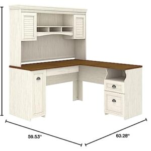 Bush Furniture Fairview L Shaped Desk with Hutch in Antique White