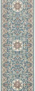 Unique Loom Narenj Collection Classic Traditional Medallion Design Area Rug, 3 ft x 13 ft, Blue/Tan