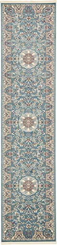 Unique Loom Narenj Collection Classic Traditional Medallion Design Area Rug, 3 ft x 13 ft, Blue/Tan