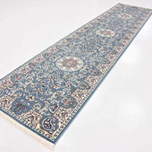 Unique Loom Narenj Collection Classic Traditional Medallion Design Area Rug, 3 ft x 13 ft, Blue/Tan