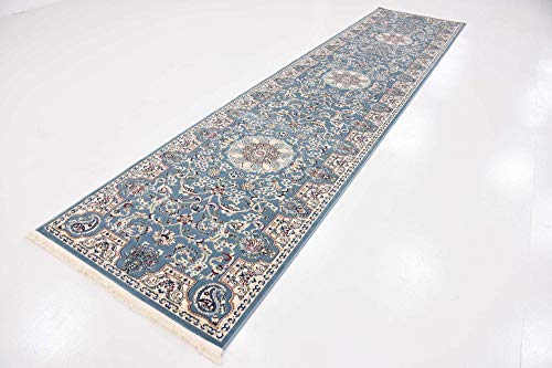 Unique Loom Narenj Collection Classic Traditional Medallion Design Area Rug, 3 ft x 13 ft, Blue/Tan