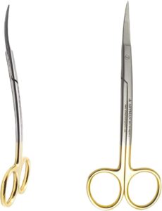 double curved tungsten carbide inserts gold plated handle scissors 4.5 inch lagrange | dental ent eye derma embroidery scissors applique scissors for machine embroidery & fabric stitches (5.5 inches)