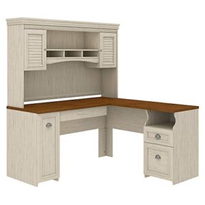 bush furniture fairview l shaped desk with hutch in antique white