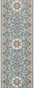 Unique Loom Narenj Collection Classic Traditional Medallion Design Area Rug, 3 ft x 13 ft, Blue/Tan