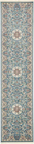 Unique Loom Narenj Collection Classic Traditional Medallion Design Area Rug, 3 ft x 13 ft, Blue/Tan