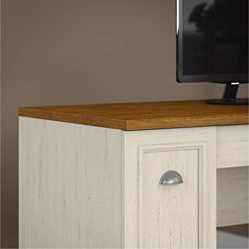 Bush Furniture Fairview L Shaped Desk with Hutch in Antique White