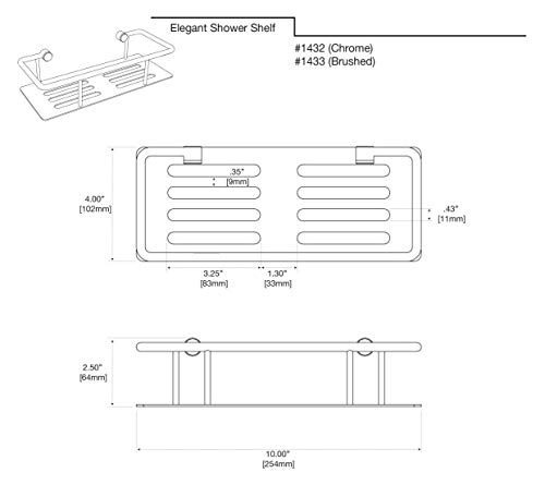 Gatco 1433 Elegant Shower Shelf, 10", Brushed