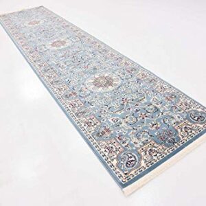 Unique Loom Narenj Collection Classic Traditional Medallion Design Area Rug, 3 ft x 13 ft, Blue/Tan