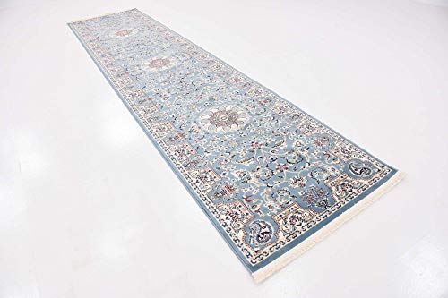 Unique Loom Narenj Collection Classic Traditional Medallion Design Area Rug, 3 ft x 13 ft, Blue/Tan