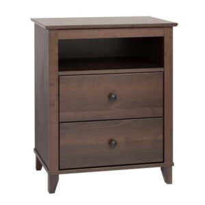 prepac yaletown traditional 2-drawer tall nightstand side table, bedside table with 2 drawers and open shelf 16" d x 23" w x 28" h, espresso, ednh-1202-1