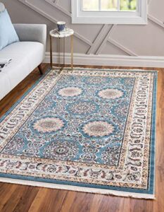 unique loom narenj collection classic traditional textured pattern design area rug, 8' x 10' rectangle, blue/beige