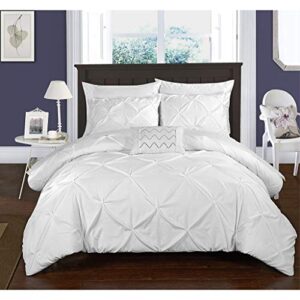 chic home daya cover set ruffled pinch pleat design embellished zipper closure bedding, king duvet, white