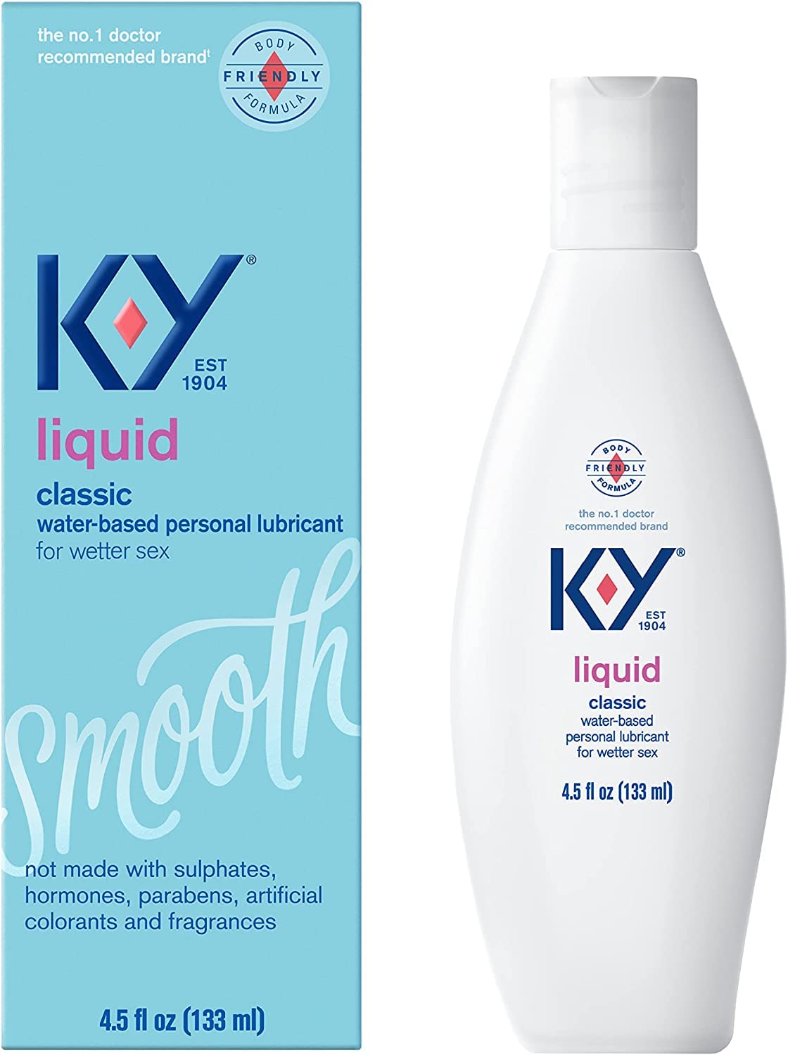 K-Y Liquid Personal Lubricant 4.5 oz, Premium Natural Feeling Water-Based Lube For Men, Women & Couples (Pack of 2)