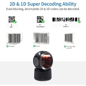 Symcode 1D 2D QR Desktop Barcode Scanner, Omnidirectional Hands-Free Automatic USB Barcode Reader Scanner