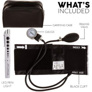 White Coat Deluxe Aneroid Sphygmomanometer Professional Blood Pressure Monitor with Adult Sized Black Cuff and Carrying Case