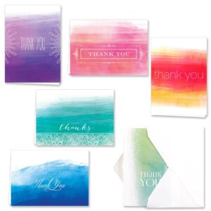 ombre watercolor thank you note cards / 36 greeting card set with envelopes / 6 colorful thank you designs