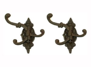 cast iron swivel wall hook bracket with 3 hooks - set of 2