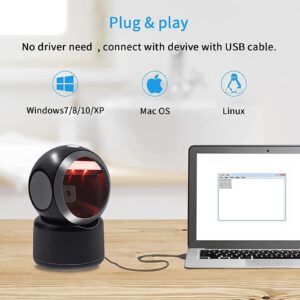 Symcode 1D 2D QR Desktop Barcode Scanner, Omnidirectional Hands-Free Automatic USB Barcode Reader Scanner