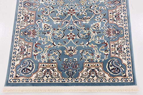 Unique Loom Narenj Collection Classic Traditional Medallion Design Area Rug, 3 ft x 13 ft, Blue/Tan