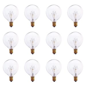 sunlite g16.5 incandescent clear globe light bulb, 15 watts, 105 lumens, 120 volts, candelabra e12 screw base, title-20 compliant, 2600k warm white, 12 pack