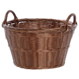 HUBERT Round Storage Basket with Handles, Dark Beige - 18" Dia x 10" H