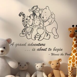 winnie pooh & friends - a grand adventure is about to begin quote baby room wall decal- decal for baby's room (wide 22" x 18" height)