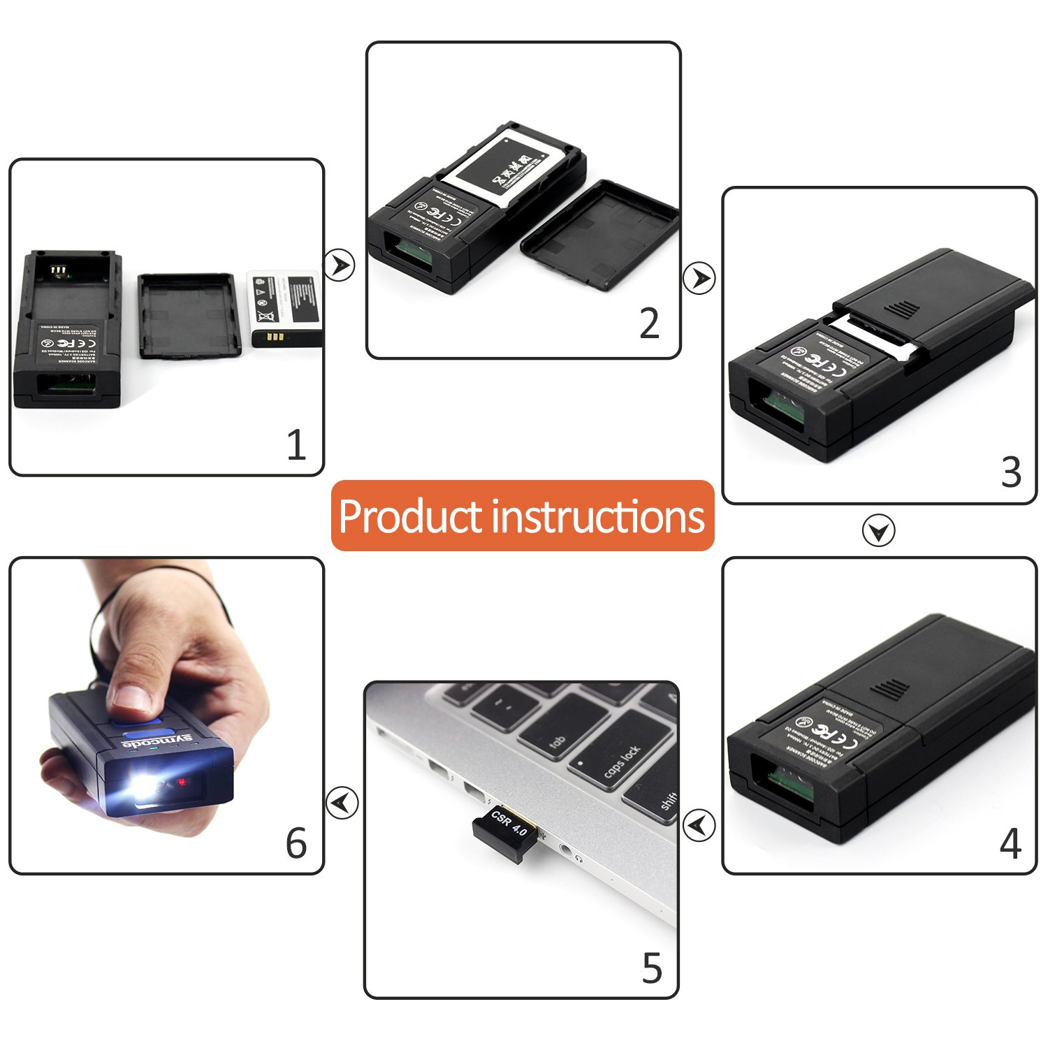 Portable Bluetooth Barcode Scanner,Symcode 1D Mini Wireless Handheld CMOS Barcode Scanner Reader for POS/Android/iOS/iMac/Ipad