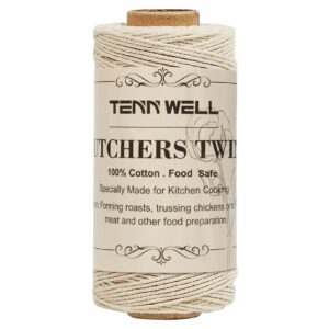 tenn well butchers cooking twine, 328 feet 3ply 1mm cotton bakers twine, food safe kitchen twine string for roasting, trussing meat and turkey, food prep, baking and more 1pc white