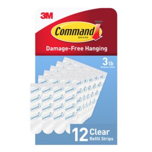 command medium clear refill strips, 12 strips, re-hang indoor clear hooks (17021clr-12es)