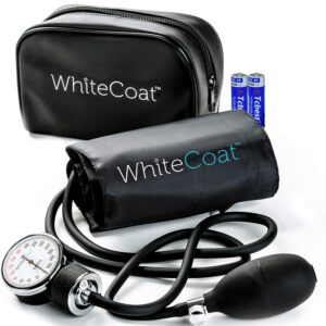 white coat deluxe aneroid sphygmomanometer professional blood pressure monitor with adult sized black cuff and carrying case