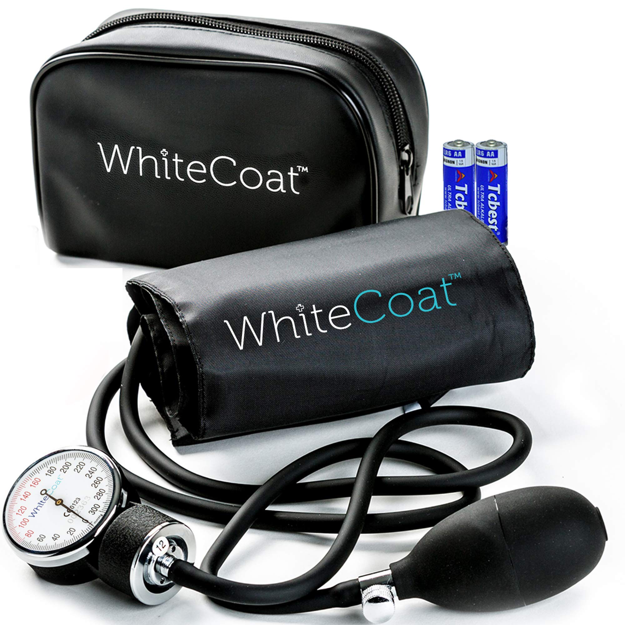 White Coat Deluxe Aneroid Sphygmomanometer Professional Blood Pressure Monitor with Adult Sized Black Cuff and Carrying Case