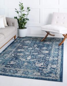 unique loom oslo collection area rug - osterbro (5' x 8' rectangle, navy blue/ beige)