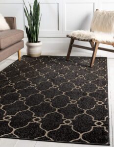 unique loom outdoor trellis collection area rug - columbus (9' x 12' 2" rectangle, black/ ivory)