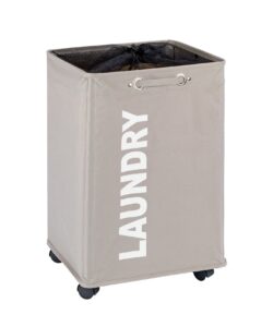 wenko quadro slim laundry basket with wheels and privacy cover, collector, laundry basket with wheels, space saving narrow laundry hamper, clothes storage, capacity 20 gal, gray