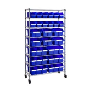 seville classics commerical grade nsf-certified bin rack storage steel wire shelving system - 24 bins - blue