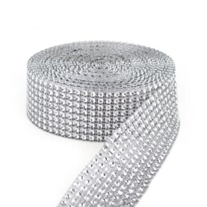 8 row 10 yard rhinestones diamonds ribbon bling wrap for crafts for wedding cakes, birthday decorations, baby shower events,party supplies, arts rhinestones for crafts(silver, 8row)