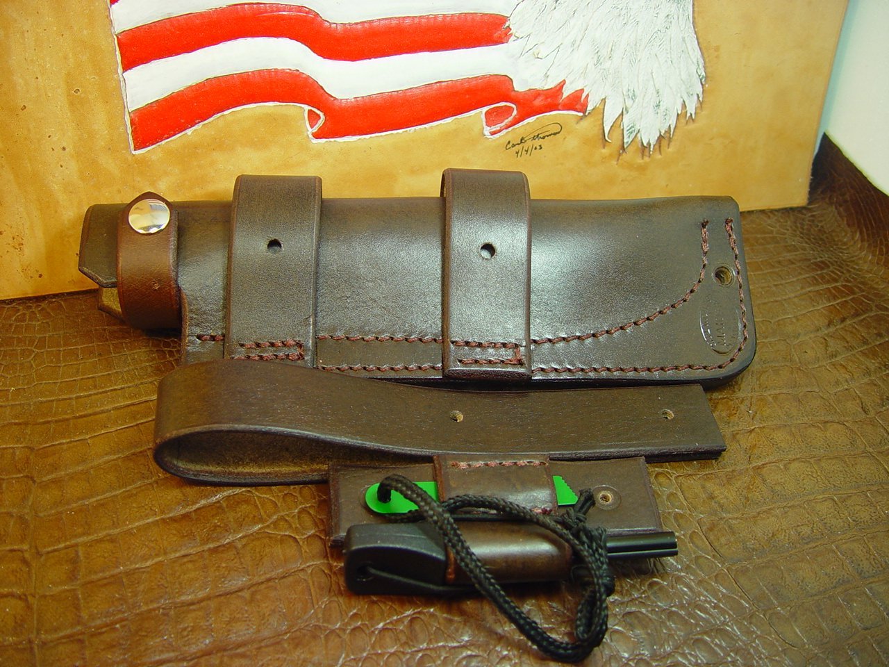 CUSTOM Made Ontario Rat 7 Knife Sheath Made 10 oz. Leather.and The SOG Seal Team Knife.