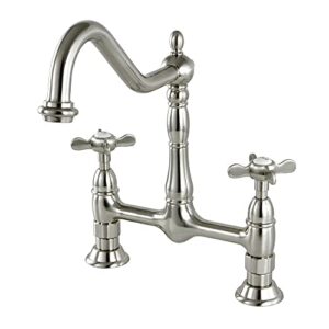 kingston brass ks1178bex 8" centerset kitchen faucet less sprayer, brushed nickel, 8-3/4" in spout reach