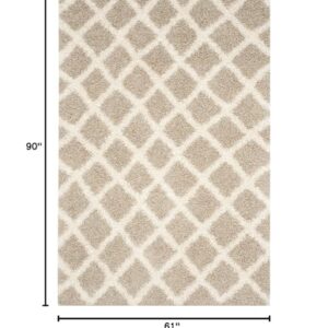 SAFAVIEH Dallas Shag Collection Area Rug - 5'1" x 7'6", Beige & Ivory, Trellis Design, Non-Shedding & Easy Care, 1.5-inch Thick Ideal for High Traffic Areas in Living Room, Bedroom (SGD258D)