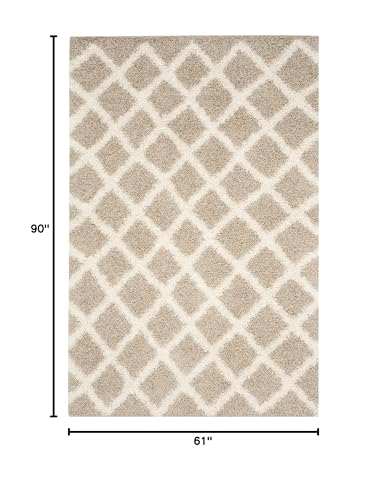 SAFAVIEH Dallas Shag Collection Area Rug - 5'1" x 7'6", Beige & Ivory, Trellis Design, Non-Shedding & Easy Care, 1.5-inch Thick Ideal for High Traffic Areas in Living Room, Bedroom (SGD258D)