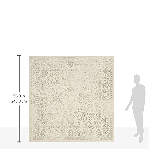 SAFAVIEH Adirondack Collection Area Rug - 8' Square, Ivory & Sage, Oriental Distressed Design, Non-Shedding & Easy Care, Ideal for High Traffic Areas in Living Room, Bedroom (ADR109V)