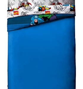 Marvel Avengers Good Guys Twin/Full Comforter - Super Soft Kids Reversible Bedding features Iron Man, Hulk, Captain America, and Spiderman - Fade Resistant Polyester (Official Marvel Product)