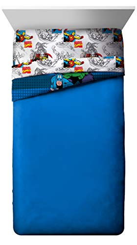 Marvel Avengers Good Guys Twin/Full Comforter - Super Soft Kids Reversible Bedding features Iron Man, Hulk, Captain America, and Spiderman - Fade Resistant Polyester (Official Marvel Product)