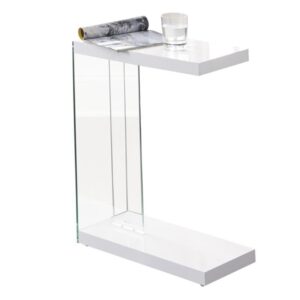 steve silver elaina chair side end table, clear back with white top and base, contemporary style for living room, bedroom, living space, 18.5 x 10 x 25 in