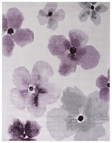 SAFAVIEH Adirondack Collection Area Rug - 8' x 10', Ivory & Purple, Floral Watercolor Design, Non-Shedding & Easy Care, Ideal for High Traffic Areas in Living Room, Bedroom (ADR123L)