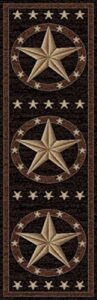 rustic lodge, texas star area rug, 2'3" w x 7'7" l, black 3683