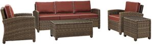 crosley furniture bradenton 5-piece outdoor sofa patio furniture set, wicker conversation sets for porch, brown with sangria cushions